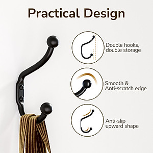 Wall Hooks for Hanging Coats - Coat Hooks Wall Mount, Black Hooks for Hanging Heavy Duty, Screw in Coat Hanger for Towel, Clothes, Backpack, Purse, Bag, Robe, Key, Hat Hooks for Wall, Closet Hooks
