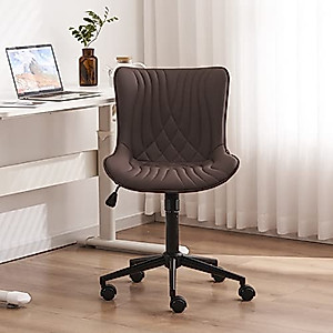 YOUNIKE Office Chair, Ergonomic Desk Chair with Wheels, Home Office Computer Task Chairs, Modern Faux Leather Padded Vanity Chair, Adjustable Swivel Rocking Chair with High Back, Brown