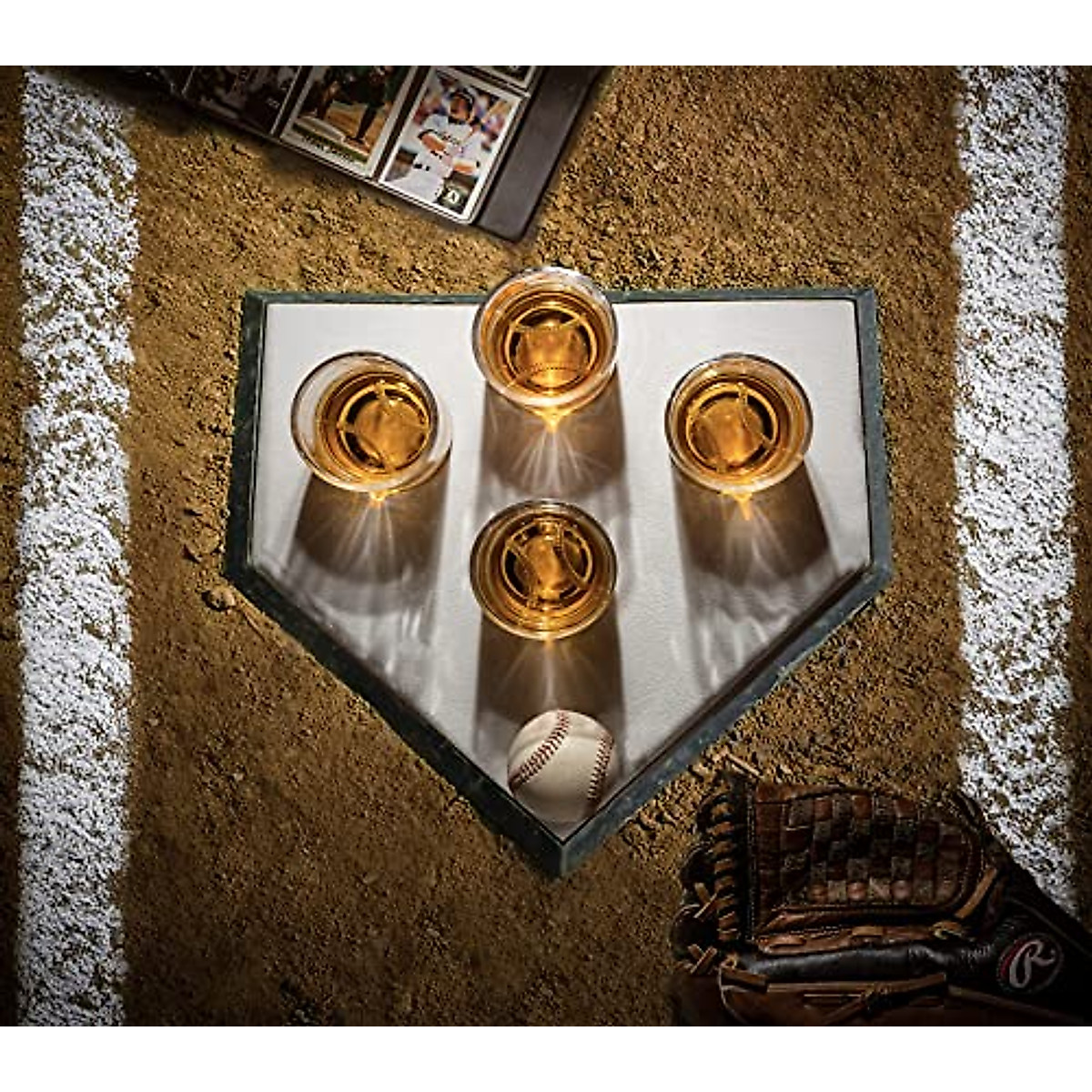 Baseball Whiskey Glass - 12oz Whiskey Glass by The Wine Savant - Perfect for Any Occasion, Baseball Lovers, Baseball Gifts, Baseball Themed Party, Baseball Birthday Gift Set (4)