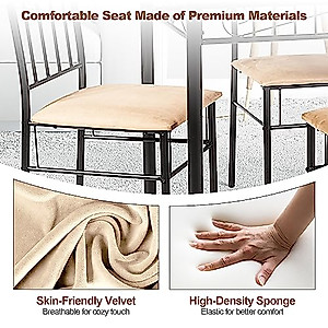 Tangkula 5 Piece Dining Table Set, Vintage Wood Top Padded Seat Dining Table and Chairs Set, Home Kitchen Dining Room Furniture