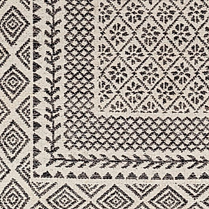 Hauteloom Hulda Wool Living Room, Bedroom Area Rug - Bordered - Boho, Bohemian Carpet - Modern Farmhouse - Gray, Black, White - 8' x 10'