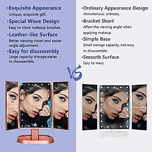 deweisn Trifold Lighted Vanity Makeup Mirror with 21 LEDs Lights,1x/2x/3x Magnification and Touch Screen Dimming,Two Power Supplies Makeup Mirror, Gift for Women
