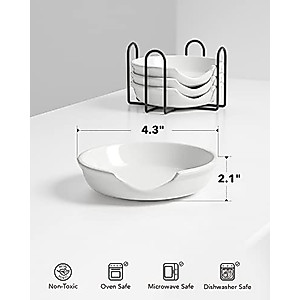 LE TAUCI Ceramic Spoon Rest with Holder, 4.8 Inches Spoon Holder for Stove Top, Coffee Spoon Rest, Housewarming Gifts for New House, House Warming Gifts, Set of 4, White