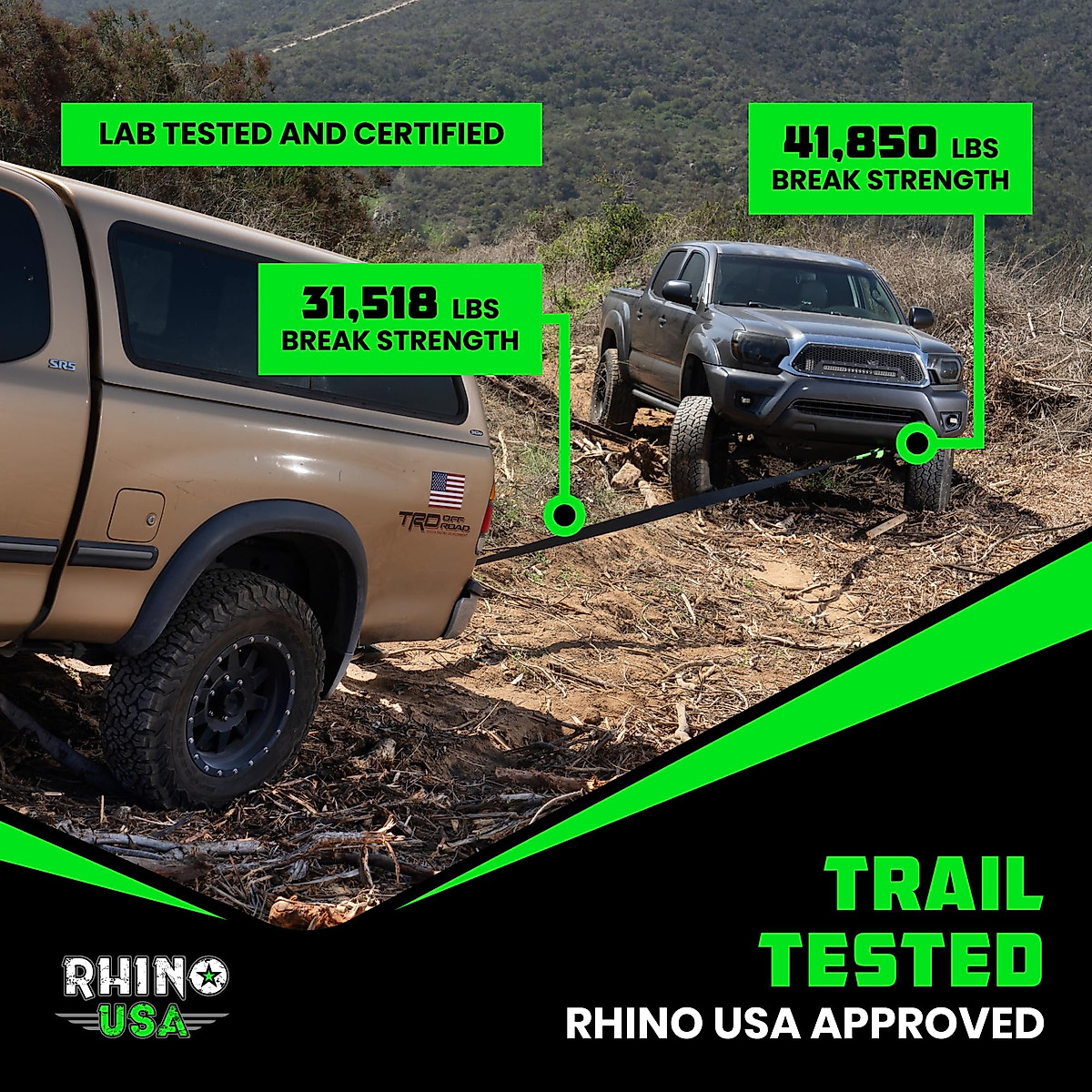 Rhino USA Heavy-Duty Recovery Gear Combos Off-Road Jeep Truck Vehicle Recovery, Best Offroad Towing Accessories - Guaranteed for Life (30' Strap + Shackle Hitch)