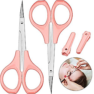 2 Pack Curved Craft Scissors Small Scissors Beauty Eyebrow Scissors Stainless Steel Trimming Scissors for Eyebrow Eyelash Extensions, Facial Nose Hair (4 Inch)