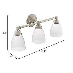 Moen YB2263BN Brantford 3-Light Dual-Mount Bath Bathroom Vanity Fixture with Frosted Glass, Brushed Nickel