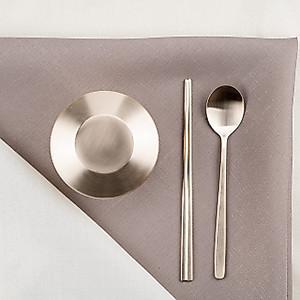 NotBiChae Premium Brassware Cutlery Spoon Chopsticks Set Korean Traditional Handmade Tableware BANGJJA YUGI with Gift Box 한국 유기 (Round Shape Set)