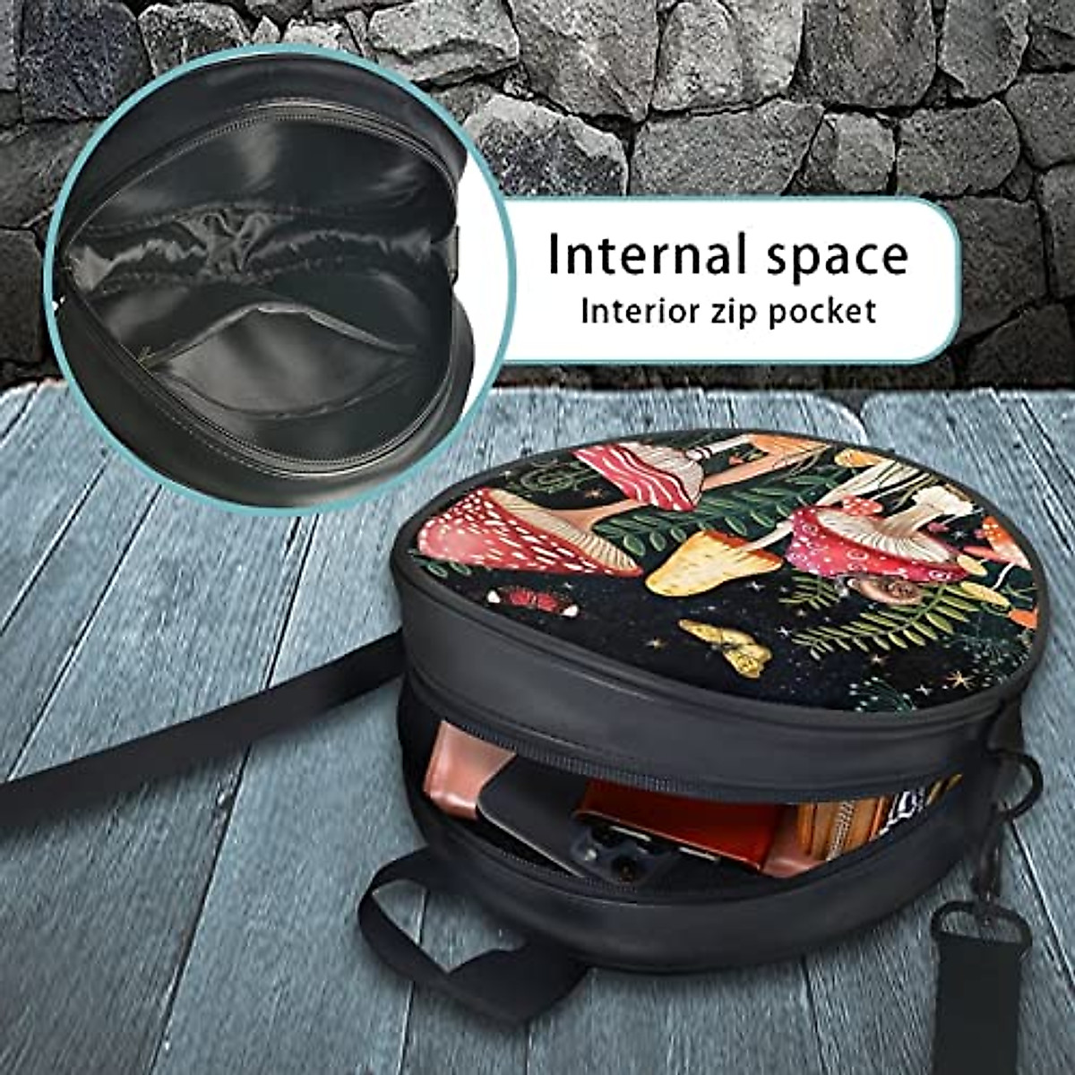 Tisuoting Women's Stylish Designer Shoulder Bags Mushroom Forest Round Lightweight Novelty Small Quilted Crossbody Bag Adjustable Detachable Fashion Satchel Handbags Tote Wallet Purse