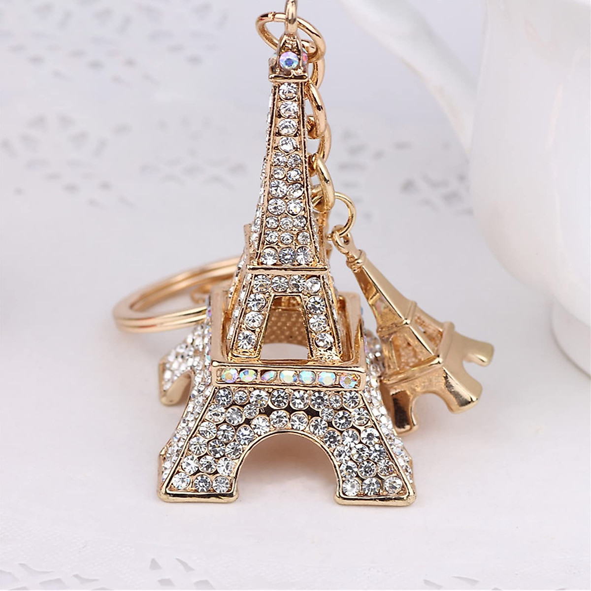 Eiffel Tower Keychain - Pack 1 Crystal Key Ring, Gold Decor for Car Supplies,Gift to Women Girls,Rhinestone Decorations for Bag Accessories (Eiffel Tower)