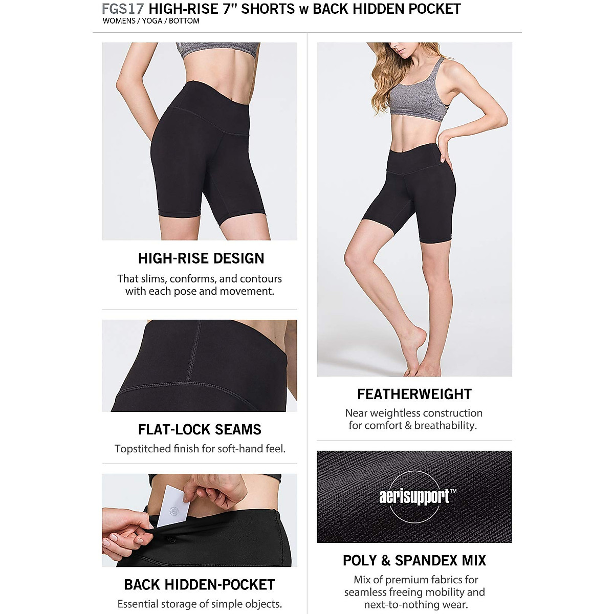 TSLA Women's High Waisted Bike Shorts, Workout Running Yoga Shorts with Pocket, Athletic Stretch Exercise Shorts, 7'' Yoga Shorts Black, Large