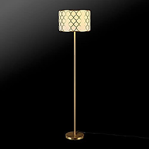 Globe Electric Novogratz x 65787 Kinsley 65" Floor Lamp, Matte Brass, Metal Mesh Over Cotton Shade