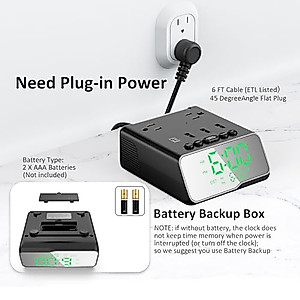 Electronic Alarm Clock with USB Charger Power Strip, 6FT Power Cord Alarm Clock Charging Station with 4 USB Ports and 2 Outlets for Bedside, Home, Hotel (Adjustable Brightness, ON/Off Switch)