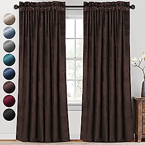 Brown Velvet Curtains Blackout - 95 inch Length Curtains for Living Room Soft Velvet Fabric Thermal Insulated Rod Pocket Window Treatment Set for Bedroom,W52 x L95,Brown, 2 Panels