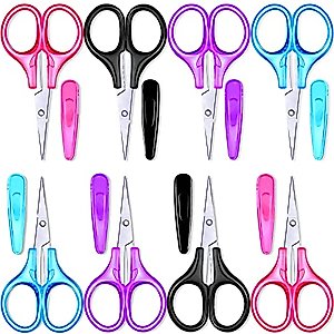 8 Pcs Detail Mini Craft Scissors Set Stainless Steel Scissors with Protective Cover Straight Tip Sewing Small Scissors for Christmas Crafting, Facial Hair Trimming, Travel, School and DIY Projects