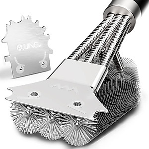 AJIJING Grill Brush for Outdoor Grill, 18" BBQ Brush for Grill Cleaning Stainless Steel Wire Bristle BBQ Grill Cleaner Brush with Scraper Accessories (1 Pack)