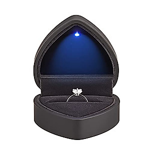 Heart Shaped Ring Gift Box with LED Light, Velvet Earrings Jewelry Case with Light, Jewellry Display Box for Wedding, Engagement, Proposal, Birthday and Anniversary (Black)