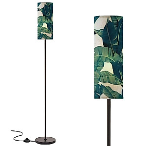RZNTJHUINA Modern Standing Lamps Vintage Rustic Botanical Hand Drawn Banana Tree Minimalist Floor Lamp Metal Pole Lamp with Linen Lampshade for Bedroom Living Room Office Nursery Reading Foot Switch