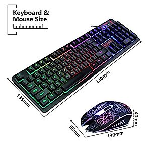 FELICON Wired Gaming Keyboard and Mouse Combo & 10 RGB Mouse Pad Set Waterproof 104 Keys Rainbow Backlight Mechanical Feel Keyboard and Crack Glowing Mouse for Laptop PC Computer Gaming and Work
