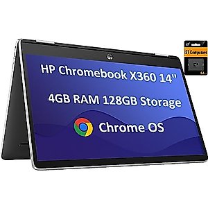 HP Chromebook X360 14b 14/inch HD 2-in-1 Touchscreen(Intel Celeron N4500,4GB RAM,128GB Storage(64GB eMMC + 64GB SD Card),Webcam)Home&Education Laptop,13.5-Hr Battery Life,IST SD Card,Chrome OS Silver