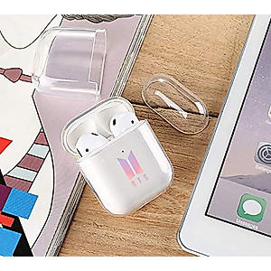 BTS Airpods Case Cute Clear Protective Cover Skin with Keychain for Girls BTS Merch Compatible with Apple Airpods 1&2