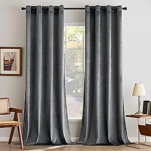 ANRODUO Grey Velvet Curtains 96 Inches Long Blackout Insulated Soundproof Curtain Panels for Living Room Privacy Grommet Window Drapes for Bedroom Luxury Curtains Room Decor W52 x L96 Set of 2