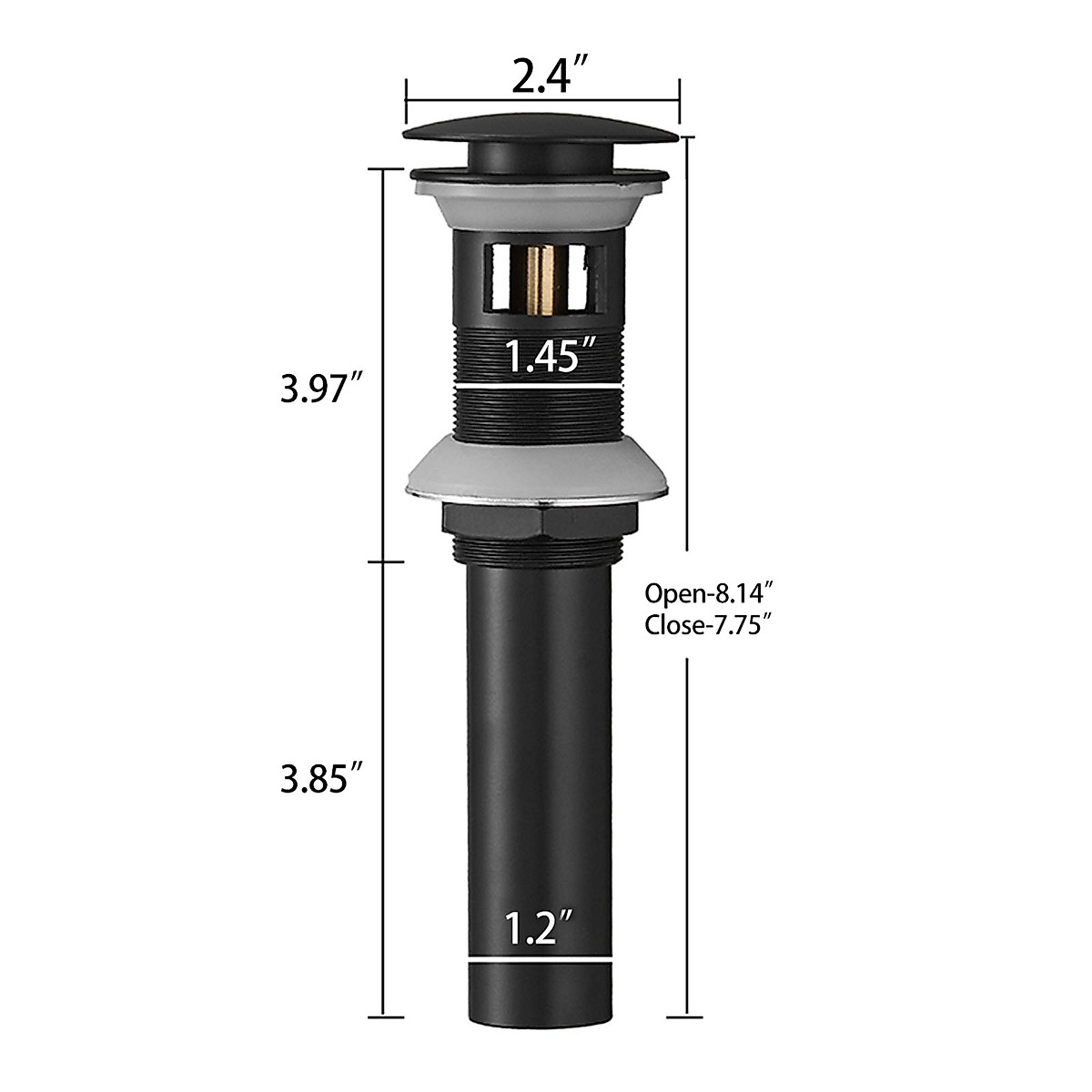 Homevacious 1 5/8" Bathroom Faucet Vessel Vanity Sink Pop Up Drain Assembly Stopper Fits Bathroom Standard Sink Hole 1-1/2" to 1-3/4" Matte Black Plug with Overflow Push & Seal