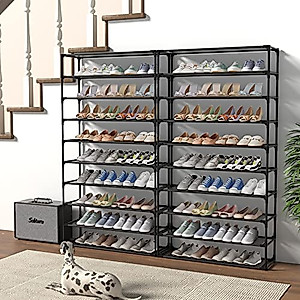 TY ARTS & CULTURE 2 Pack 10-Tiers Shoe Rack Organizer, Sturdy Metal Pipes & Durable Non-Woven Fabric, Space Saving Tall Shoe Rack Hold 80-100 Pairs, Shoe Rack for Entryway (Black)