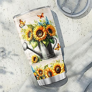 JENOIS Sunflower Gifts, Sunflower Advice, Floral Cups Flower, Tumbler 20 Oz With Lid And Straw