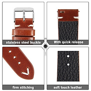 WOUKUP Vintage Leather Watch Band Quick Release Replacement Genuine Watch Strap 18mm 19mm 20mm 22mm for Men and Women