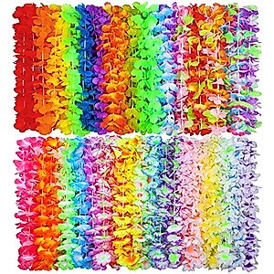 Ruisita 72 Pieces Hawaiian Leis 36 Colors Flowers Necklaces Hawaiian Luau Leis Necklaces for Tropical Themed Party Decorations Beach Party Decor