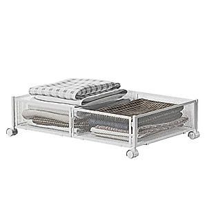 Under Bed Storage with Wheels, 1 Pack Under Bed Storage Containers with Handle Design, Foldable Under bed Shoe Storage Bins Large Capacity for Bedroom Clothing Quilts Shoes and Books(White)