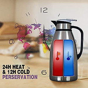 Thermal Coffee Carafe 102OZ, Goteble Double Wall Vacuum Flask, 3L Large Capacity Suitable for Large Family and Small Party Silver