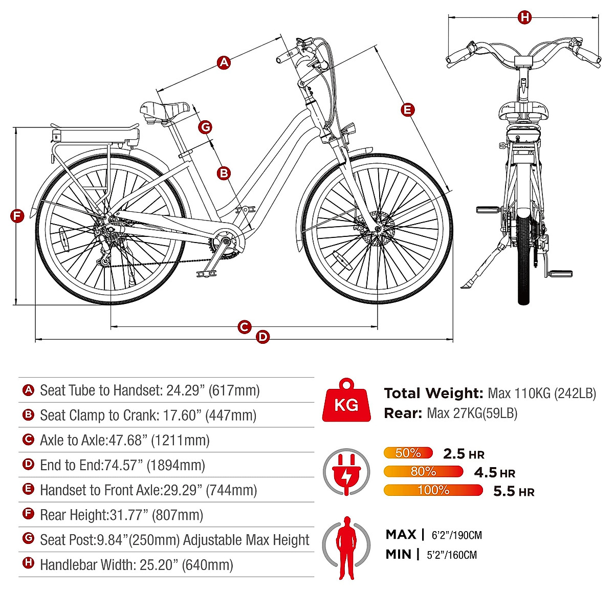 SDU Young Electric Hybrid Cruiser Bike, Up to 90 Miles Long Rang, True Comfort 350W Pedal Assist Beach City Commuter 27.5" E-Bike for Adults