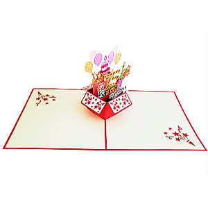 iGifts And Cards Happy 75th Red Birthday Party Box 3D Pop Up Greeting Card – Seventy-Five, Awesome, Balloons, Unique, Celebration, Feliz Cumpleaños, Fun, Mom, Dad