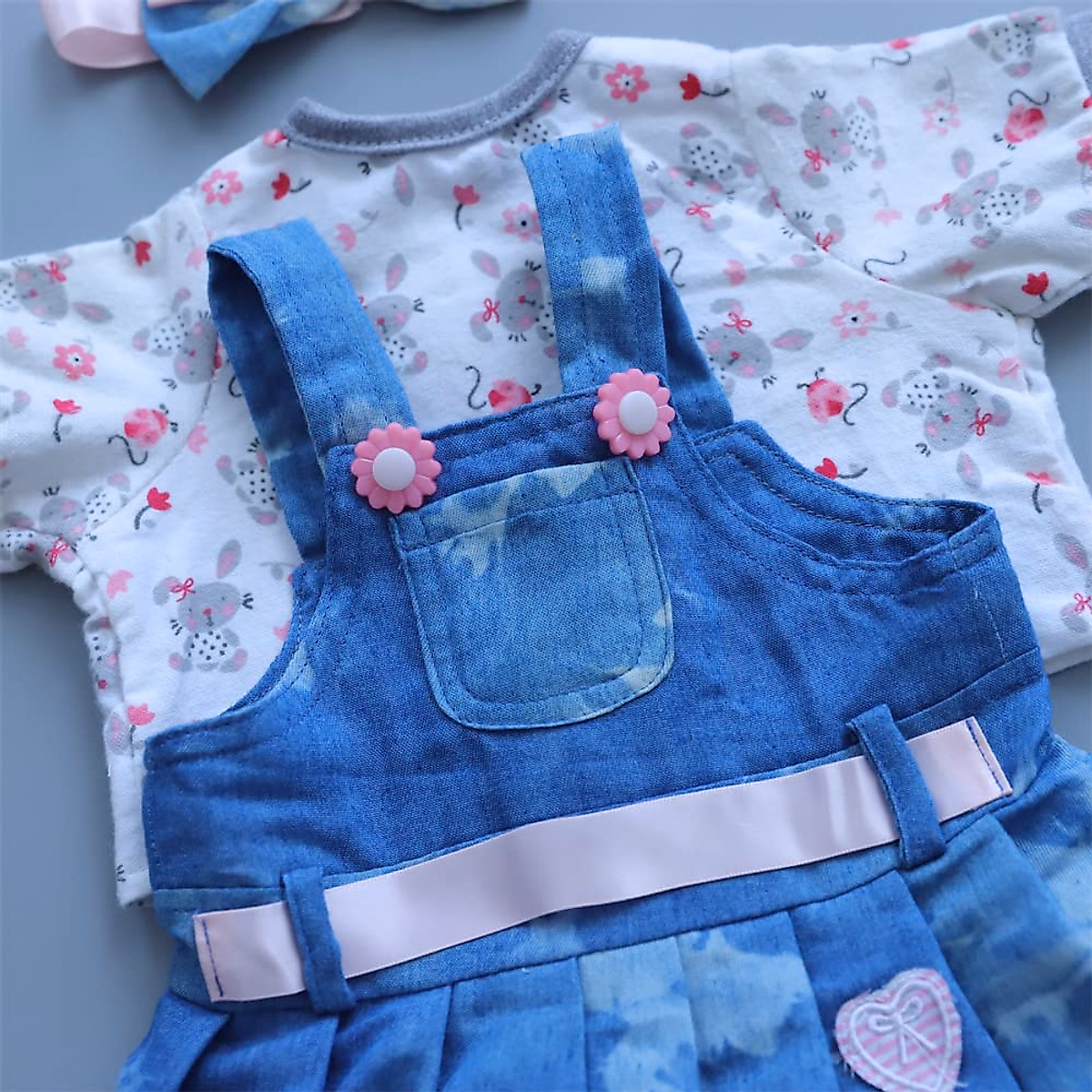 Reborn Baby Doll Clothes for 17-22 Inch Newborn Baby Doll Girl, Baby Doll Clothes Outfit Accessories fit 17-22 Inch Reborn Baby Doll Girl【Denim Skirt 5pcs Set 】