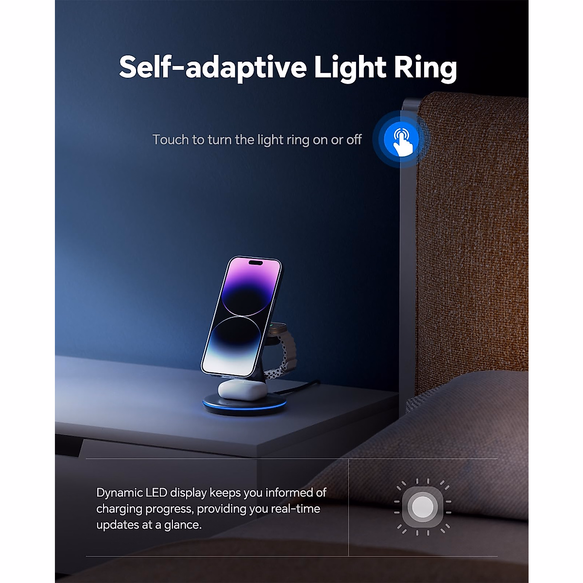 3 in 1 Charging Station for Apple Devices, Mag - Safe Charger Stand,15W Fast Magnetic Charger Wireless Compatible for iPhone 15 14 13 12 Pro/Max/Plus/Mini,AirPods Pro/3/2,iWatch 9/8/7/6/SE/5/4/3/2