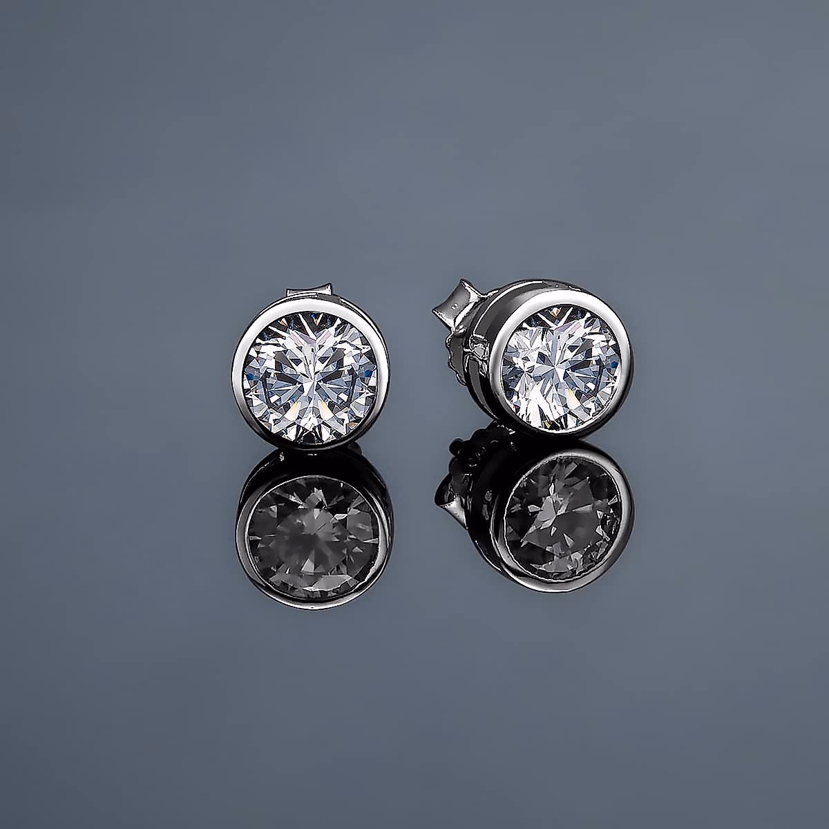 CivetCat Moissanite Bezel Setting Earrings Stud Set for Men Women Rhodium Plated 925 Sterling Silver Friction Back 6.5mm 1 carat D color VVS Brilliant Colorless