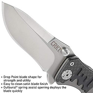 CRKT Drip Tighe EDC Folding Pocket Knife: Assisted Opening Everyday Carry, Satin Blade, Thumb Stud, Liner Lock, G10 Handle with Carbon Fiber Overlays, Pocket Clip 1190