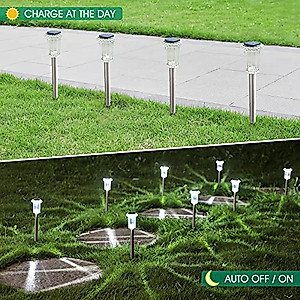 Eyrosa Solar Outdoor Lights, 10 Pack Solar Pathway Lights Outdoor Waterproof, Stainless Steel Solar Stake Lights for Garden Yard Path Walkway Driveway Lawn Decor - Cool White