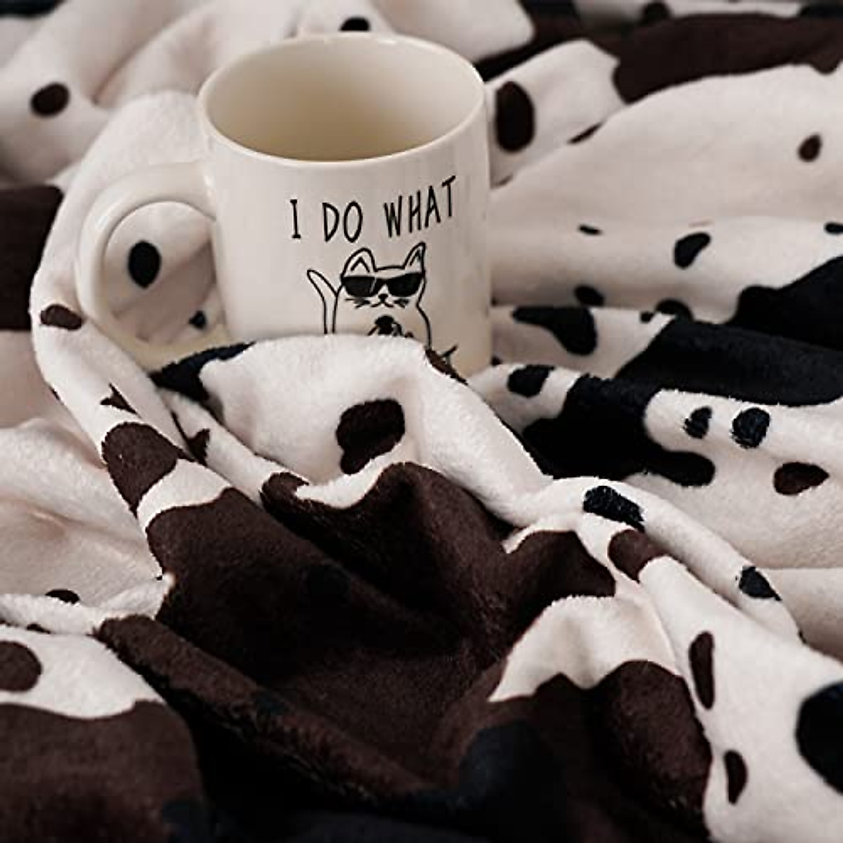 Yiyhuxf Cow Print Blanket Animal Brown Black Milky White Faux Fur Throw Blankets Western Cute Flannel Fleece Decorative Bed Sofa Office Blanket 60"x50"
