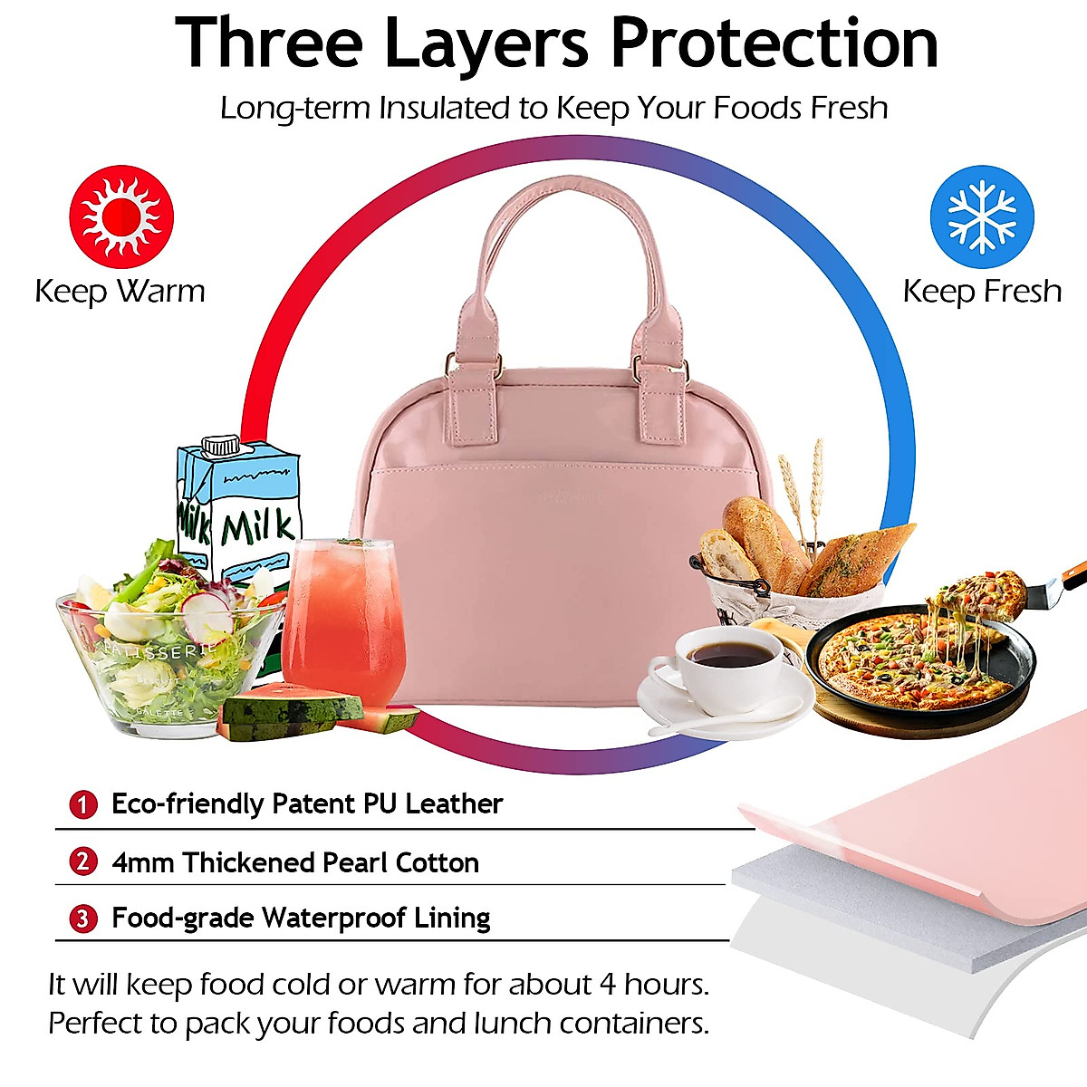 yookee home Lunch Bag Women Insulated Lunch Box for Adults Large Lunch Tote Bag Cute Pink Lunch Bag for Women Preppy Lunchbox Meal Prep Lunch Box for Women Nurse Lunch Bag for Adults Work
