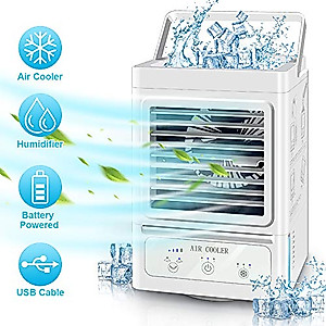 Personal Air Cooler, 5000 mAh Battery Operated 60° and 120°Auto Oscillation,Portable Air Conditioner Fan with 3 Refrigeration and 3 Wind Speeds,Ultra Quite Cooling Fan for Outdoor Home and Office