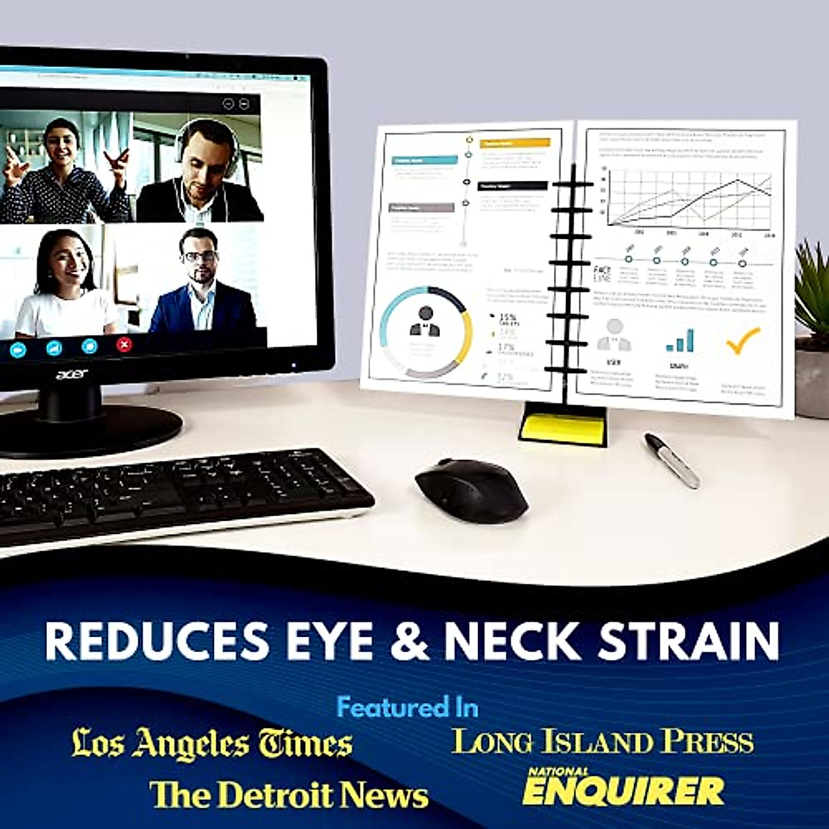 Note Tower Desktop Pro Document Holder - 2 Page Paper Holder, Easy Loading for Fast Typing, Displays Papers & Photos, Organizes Sticky Notes, Includes 50 Sheets 3"x3" Sticky Notes, White