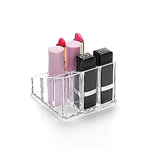 Sooyee Lipstick Organizer,Lipstick Holder,9 Spaces Acrylic Lipstick Case,Cosmetic Display Cases for Lipstick, Brushes, Bottles, and more,Clear