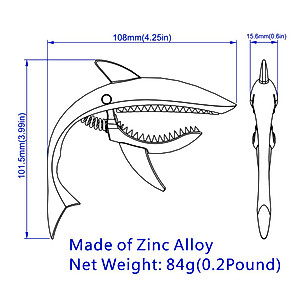 Shark Capo,Zinc Alloy Tone Clip for Acoustic,Folk,Electric Guitar and Ukulele (Black)