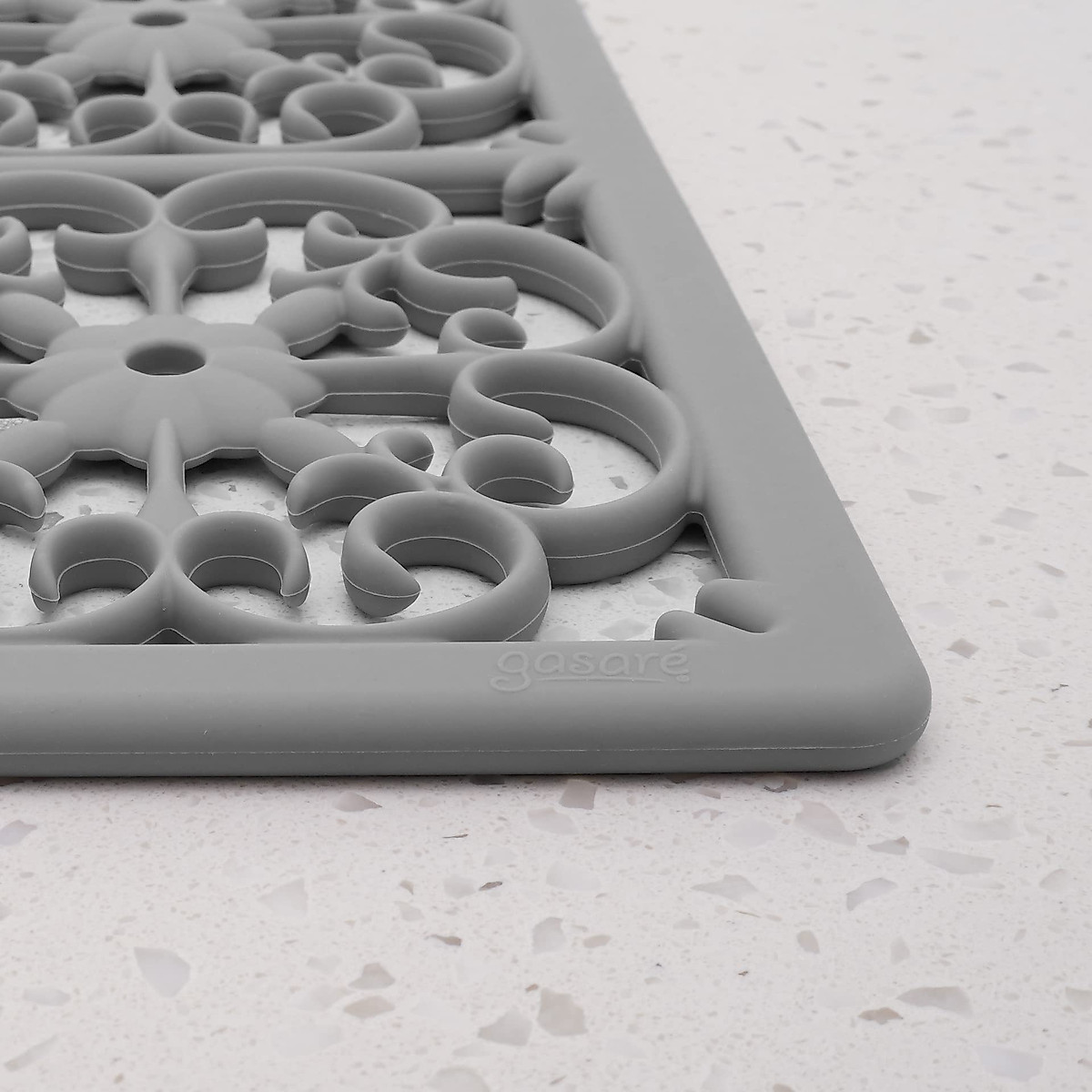 GASARÉ, Extra Large, Thick, Silicone Trivet for Hot Dishes, Pots, and Pans, Heat Resistant Mat for Countertop, Hot Pad for Kitchen, Easy to Clean, 16 x 12 x 3/8 Inches, Gray