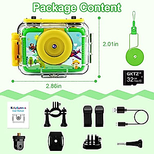 GKTZ Kids Waterproof Camera - Underwater Camera Birthday Gifts for Girls Boys Children Digital Action Camera with 32GB SD Card, Pool Toys for Kids Age 4 5 6 7 8 10