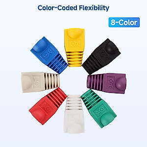 Cable Matters 8-Color 200-Pack Cat6 / Cat5e RJ45 Strain Relief Boots, RJ45 Boot, Cat6 Boot, CAT6 Ethernet Boots, Fits 6.4mm (0.25 in) Ethernet Cables
