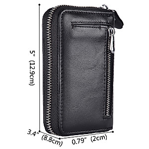 Leamekor Credit Card Wallet Holder Zip Bifold Wallet Genuine Leather 25 Card Slots