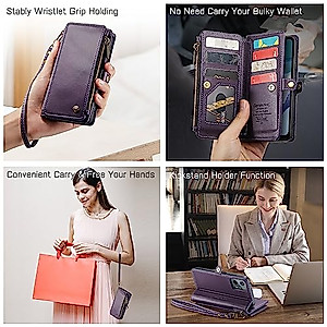 Defencase for Moto G 5G Case 2023, RFID Blocking Motorola Moto G 5G 2023 Case Wallet for Women and Men, Fashion PU Leather Flip Wrist Strap Zipper Card Holder Phone Case for Moto G 5G 2023, Purple